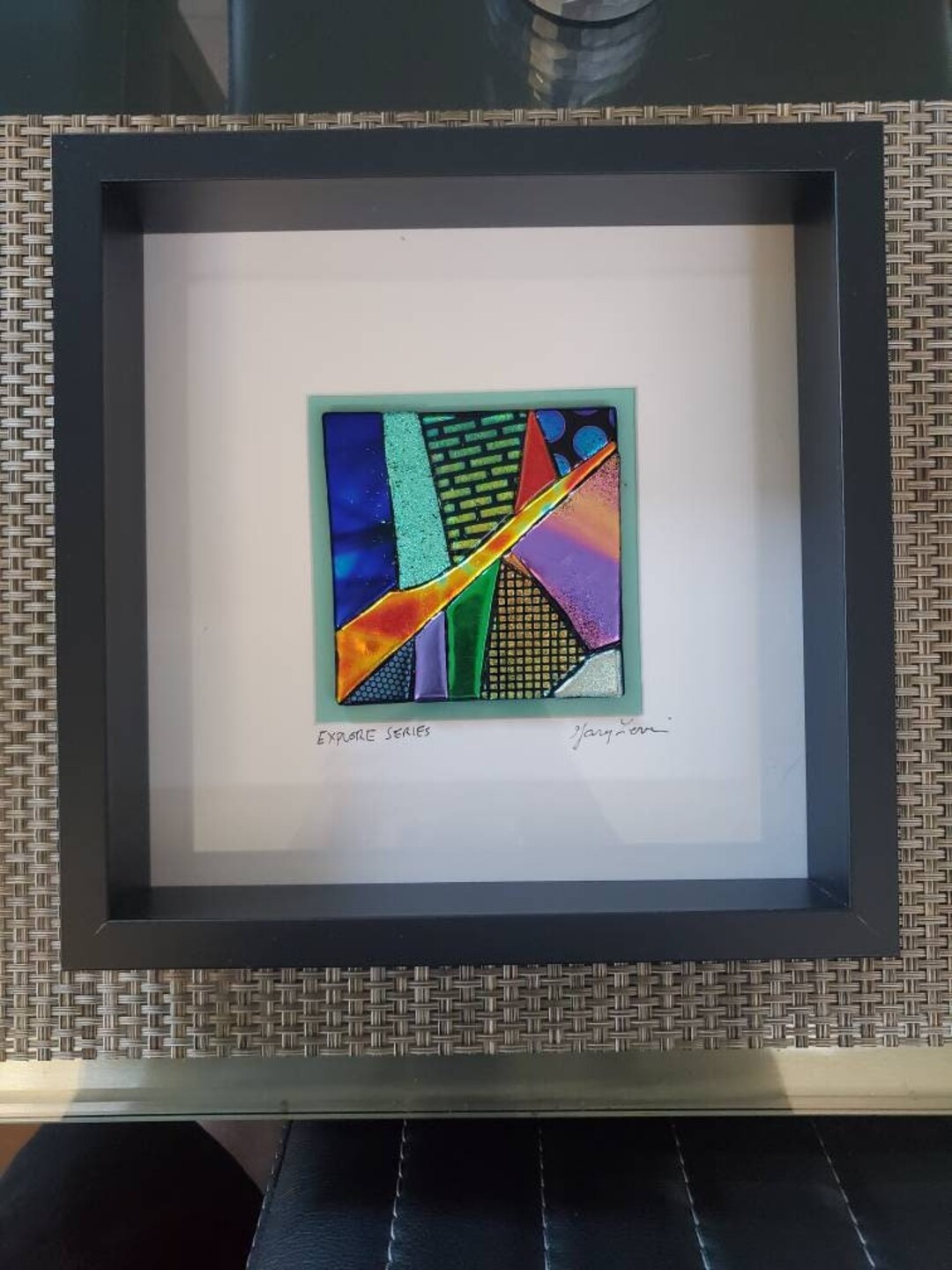 Explore Series on Deep Black Frame Multicolor Fused Dichroic Glass Wall ...