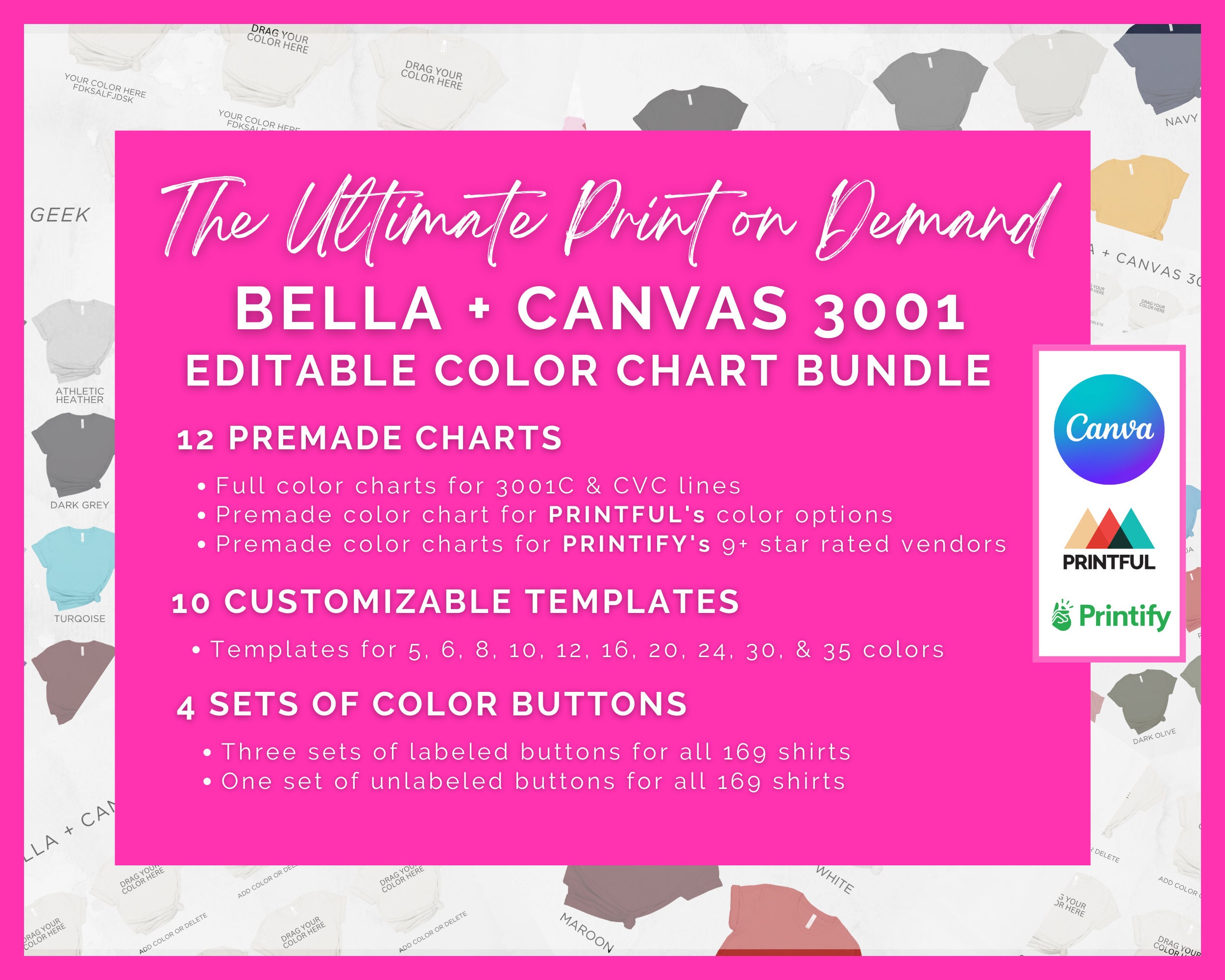 Bella Canvas 3001 Editable Color Chart Bella Canvas - Etsy