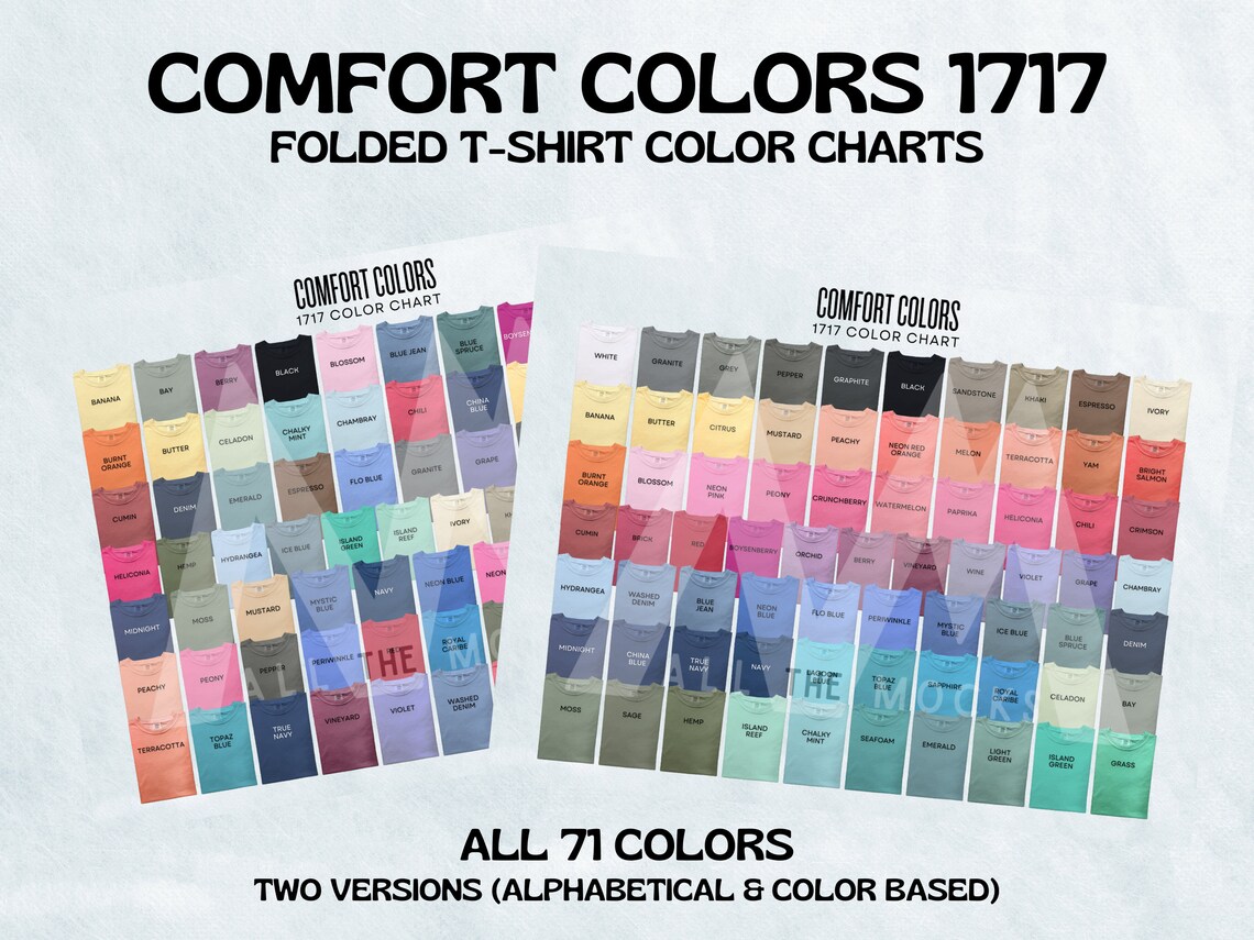 Comfort Colors 1717 Color Chart Digital File Color Chart for Comfort ...