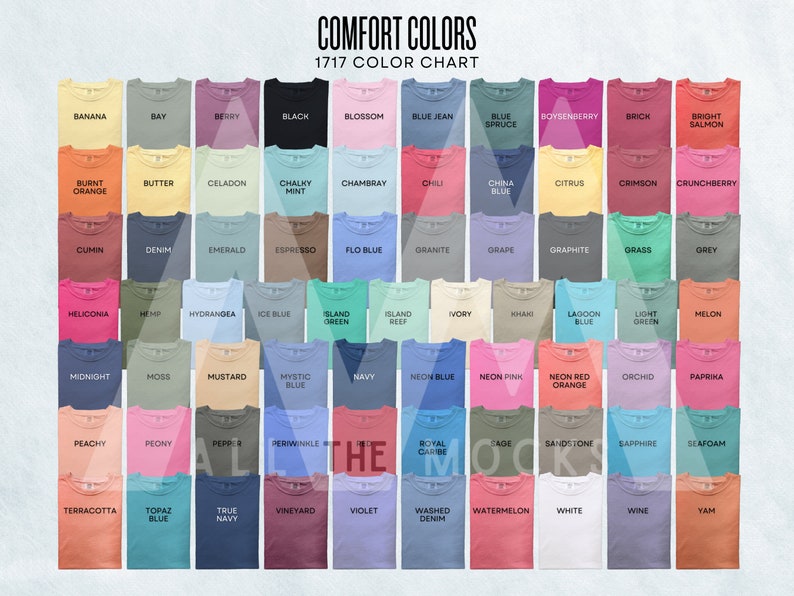 Comfort Colors 1717 Color Chart Digital File Color Chart for Comfort ...