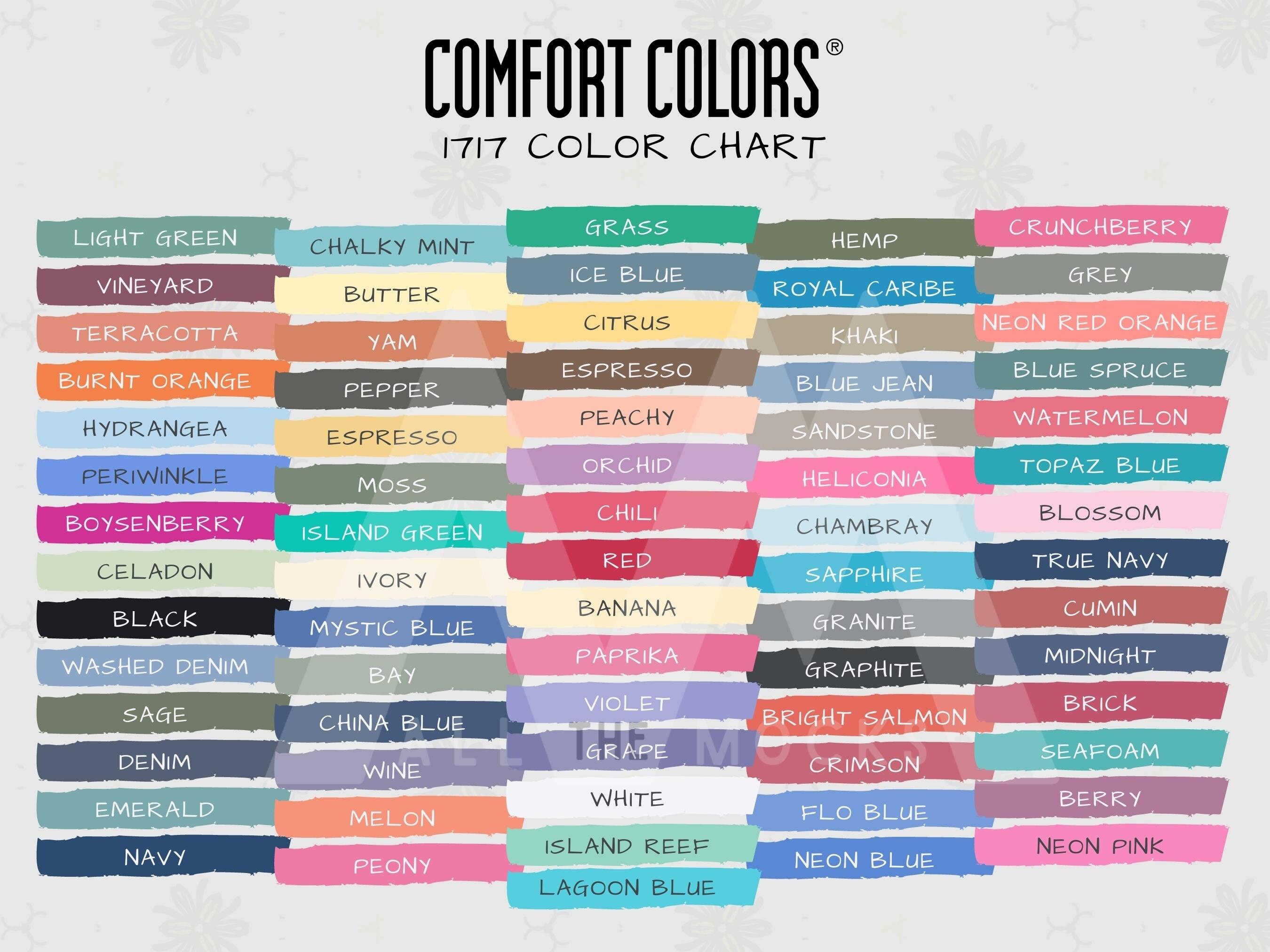 Editable Comfort Colors 1717 Color Chart Digital File Color Chart for ...