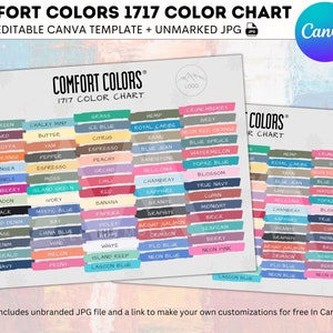 Editable Comfort Colors 1717 Color Chart | Digital File Color Chart for ...