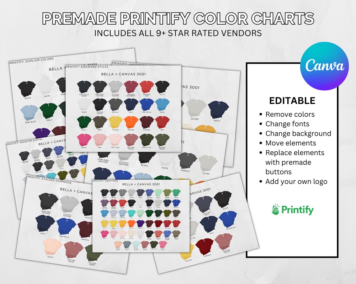 Bella Canvas 3001 Editable Color Chart Bella Canvas - Etsy