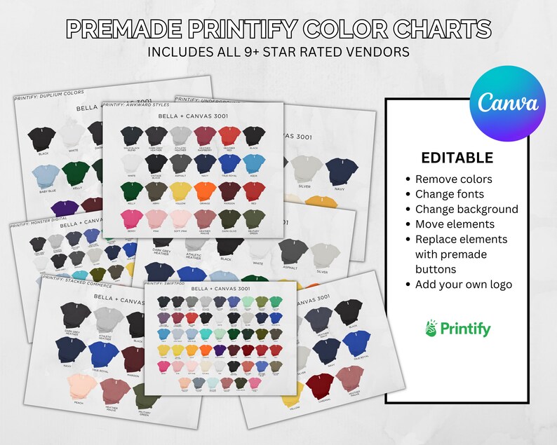Bella Canvas 3001 Editable Color Chart Bella Canvas - Etsy