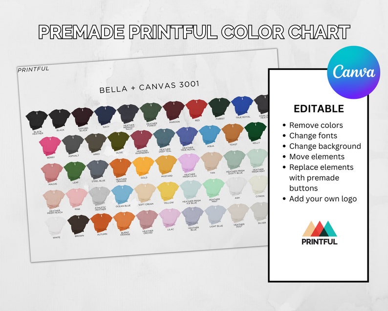 Bella Canvas 3001 Editable Color Chart Bella Canvas - Etsy