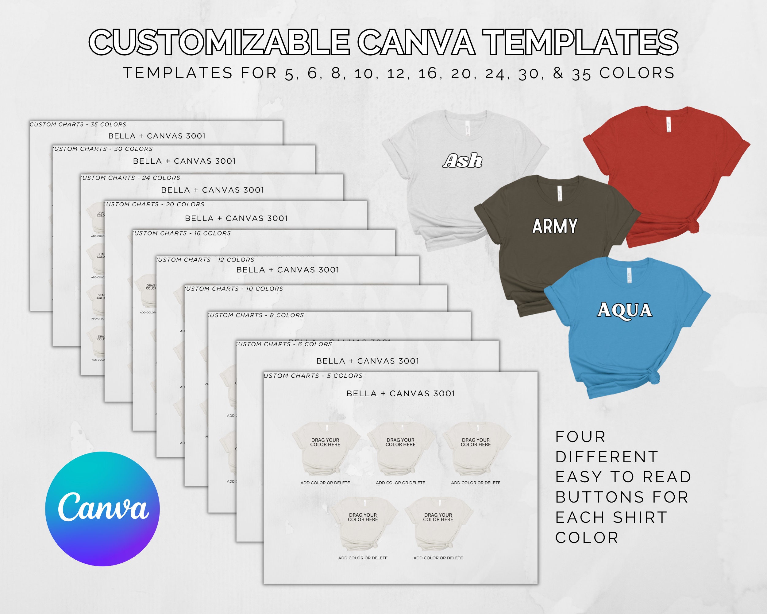 Bella Canvas 3001 Editable Color Chart Bella Canvas - Etsy