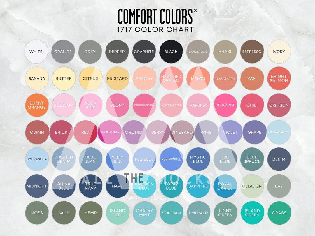 Editable Comfort Colors 1717 Color Chart Digital File Color Chart for ...