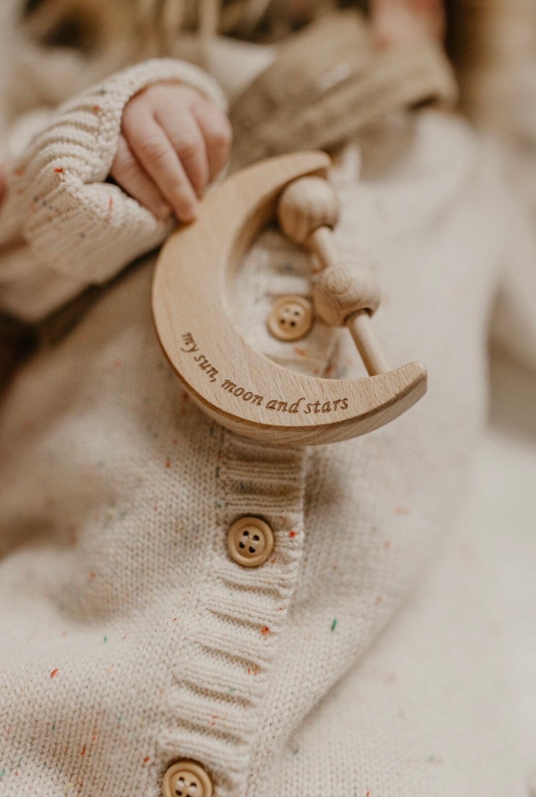 Wooden Moon Rattle Toy | Engraved | Keepsake | Baby Shower Gift ...