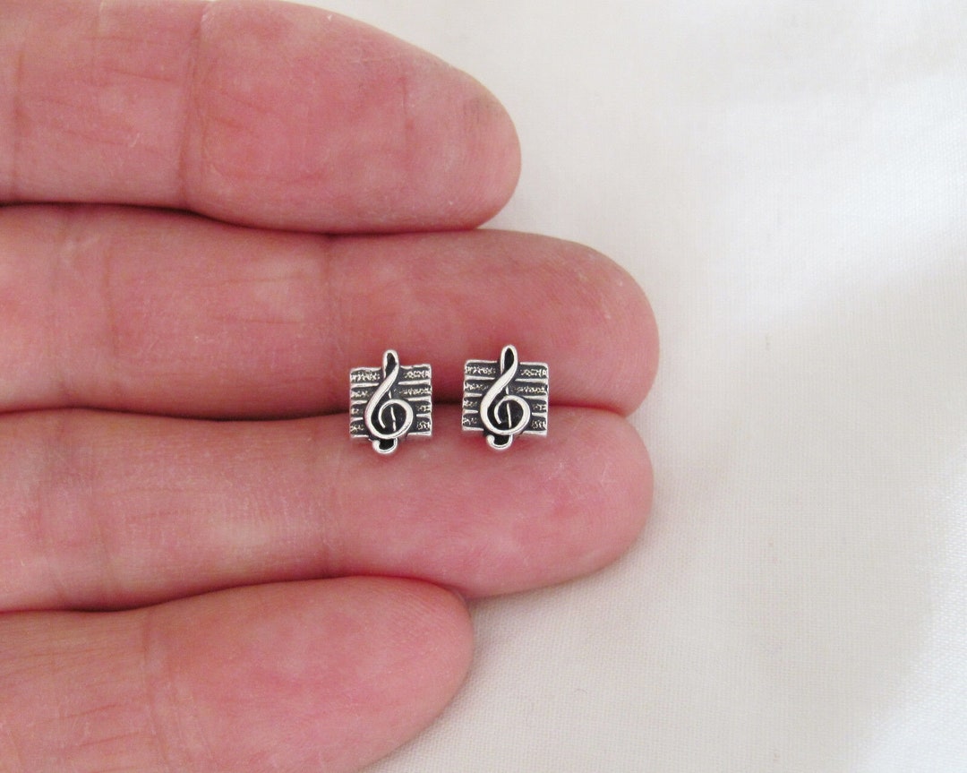 Sterling Silver 9mm Music Clef With Hypo-allergenic Post Stud Earrings ...
