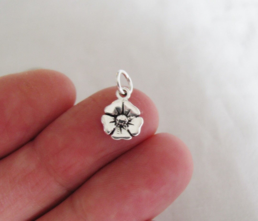 Very Small Solid Sterling Silver Poppy Flower Mini Tiny Charm - Etsy