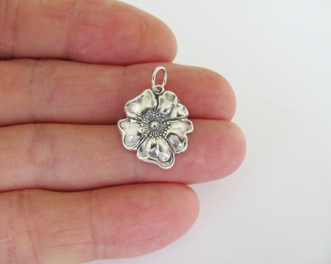 Solid Sterling Silver 19mm Poppy Flower Charm (brand New) - Etsy