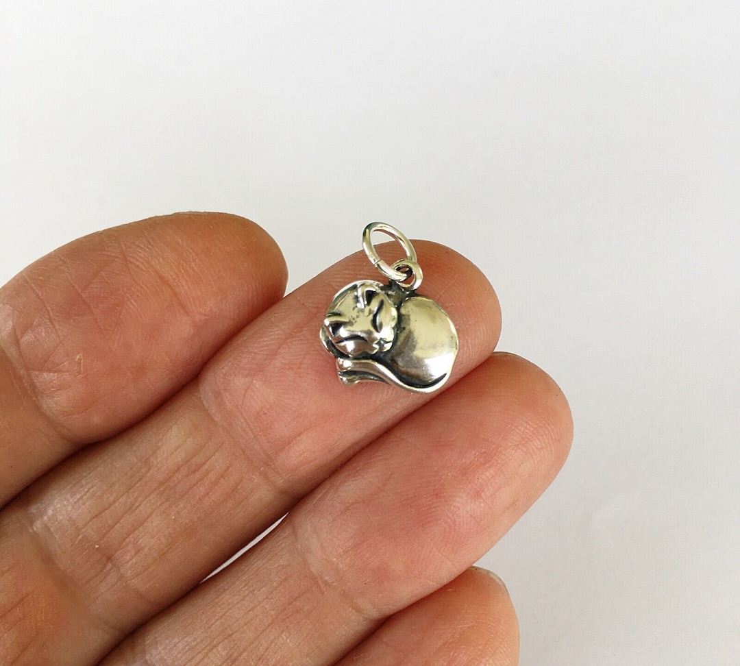 Solid Sterling Silver Cat Sleeping Small Charm (brand New) - Etsy