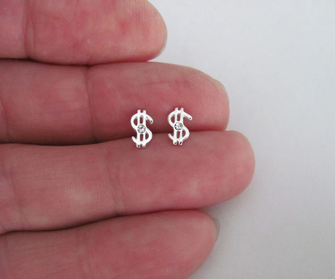 Sterling Silver 8mm Dollar Signs With Czs Post Stud Earrings. - Etsy