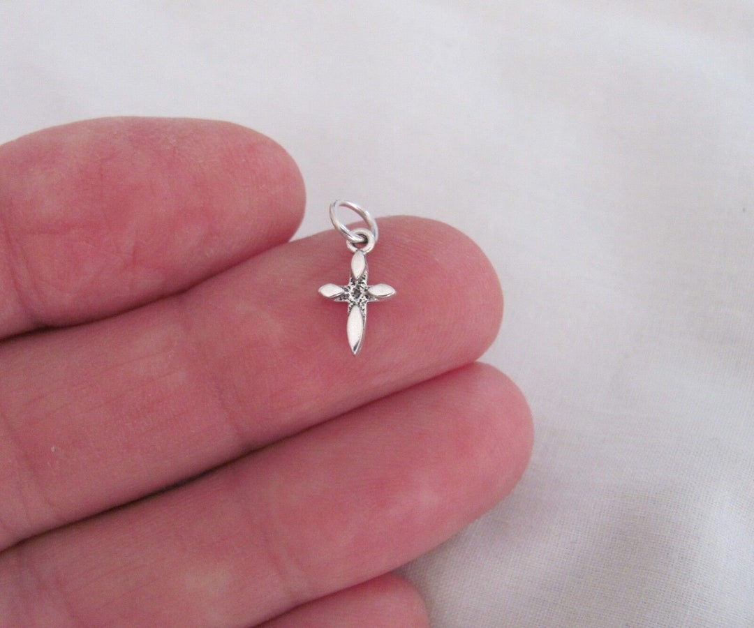 Very Small Solid Sterling Silver Star Cross Mini Tiny Charm (brand New ...