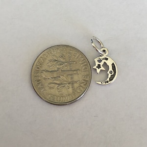 Very Small Solid Sterling Silver Crescent Moon and Star Mini Tiny Charm ...