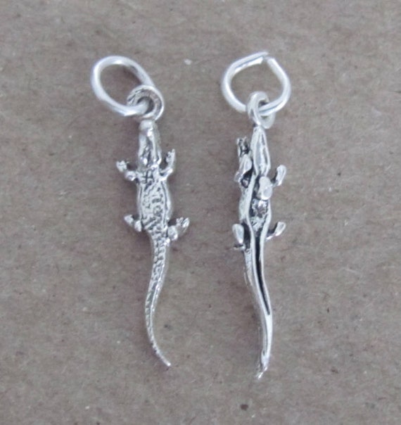 Very small Sterling Silver Alligator mini tiny charm. - Gem