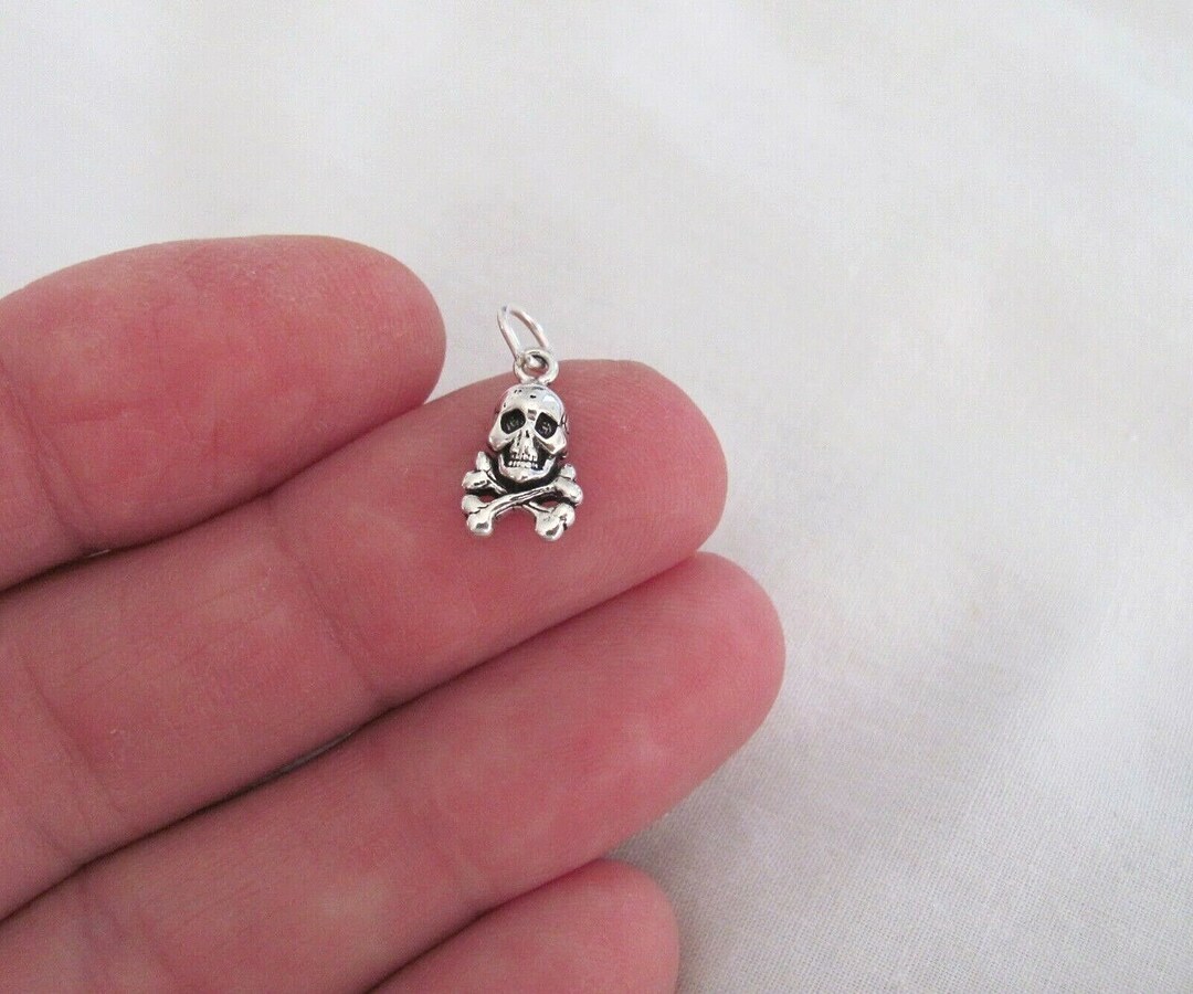 Very Small Solid Sterling Silver Skull and Crossbones Mini Tiny Charm ...