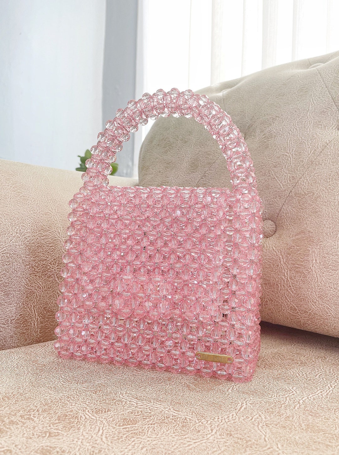 Top Handle Bead Bag, Handmade Bead Bag, Bead Handbag, Bead Shoulder Bag ...