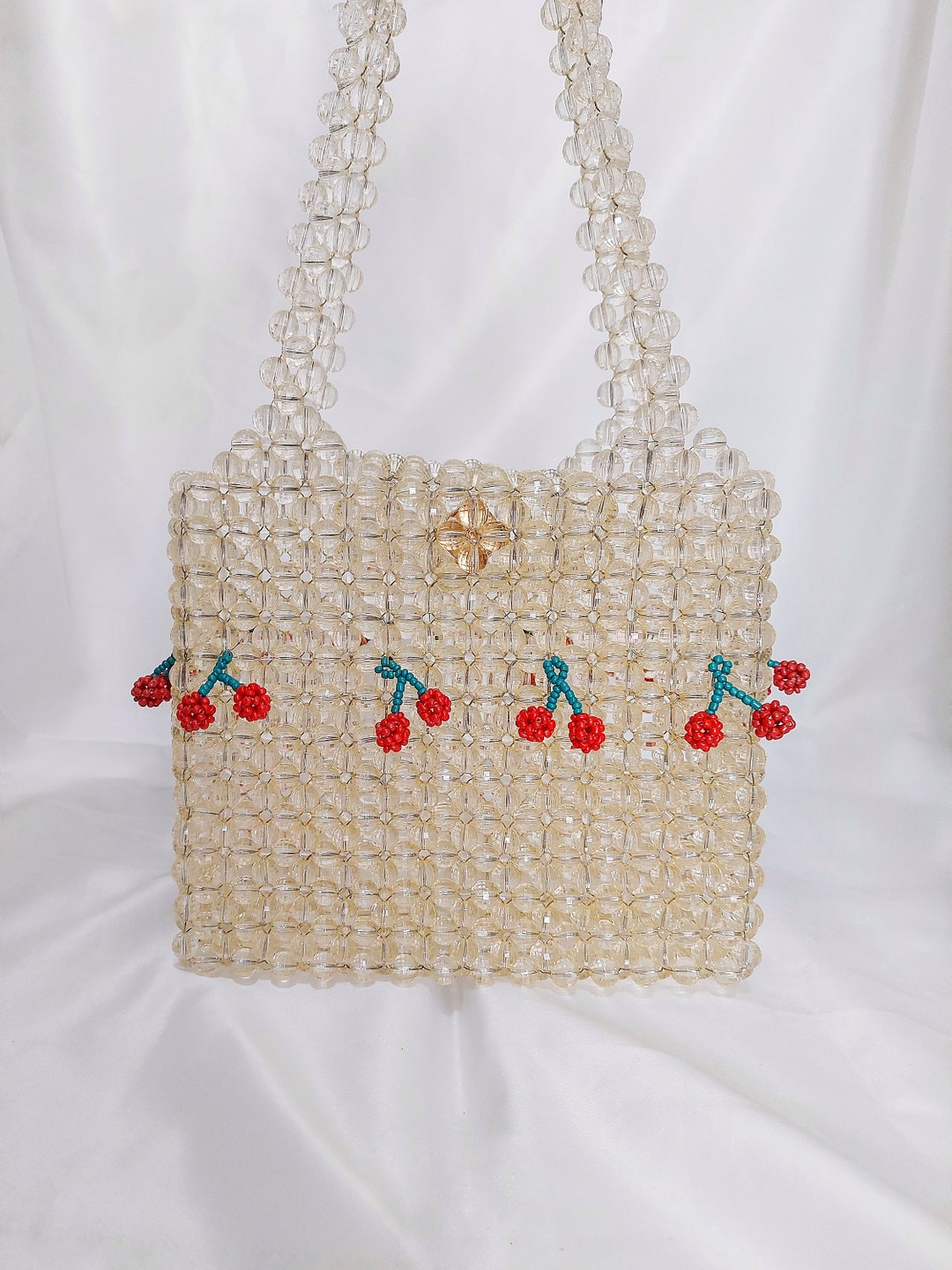 Cherry Bead Shoulder Bag, Beaded Bag, Bead Bag, Bead Bag Vintage, Gift ...