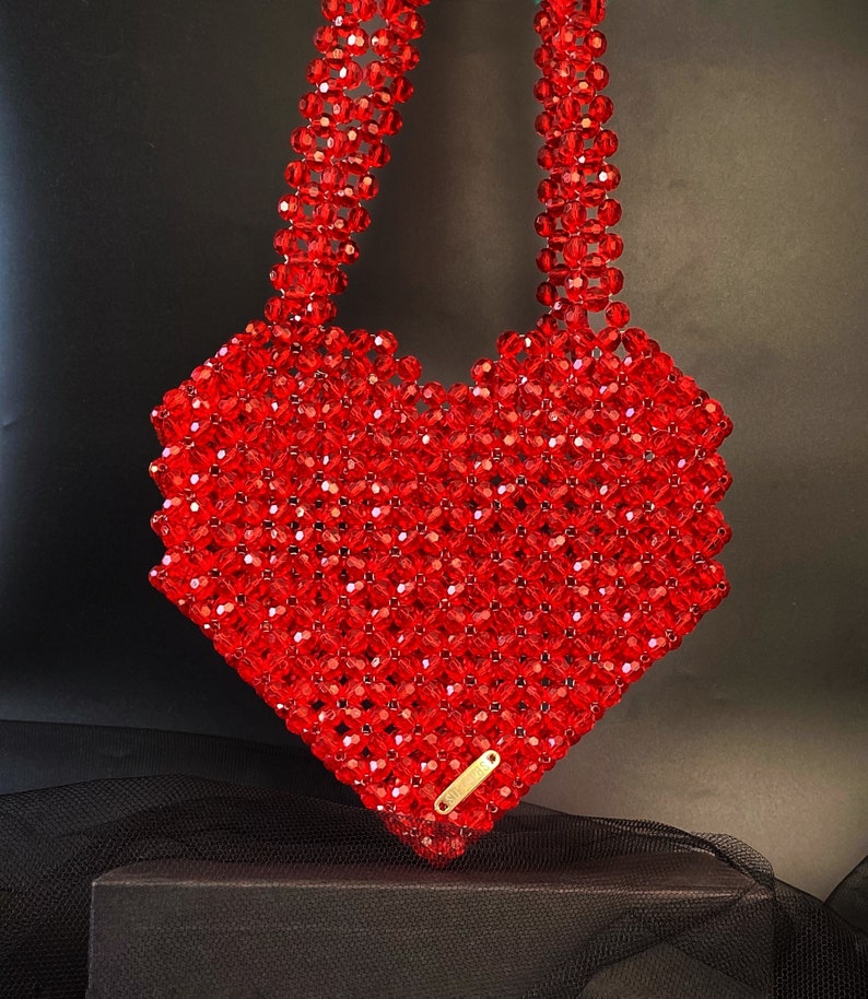 Red Heart Beaded Bag Heart Shape Women Shoulder Bag Handmade - Etsy
