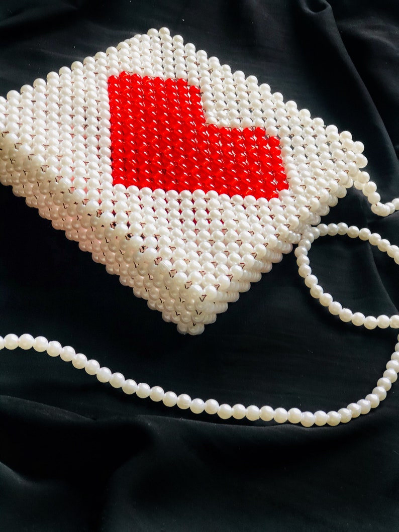Heart Bead Bag Heart Pattern Personalized White Bead Bag - Etsy