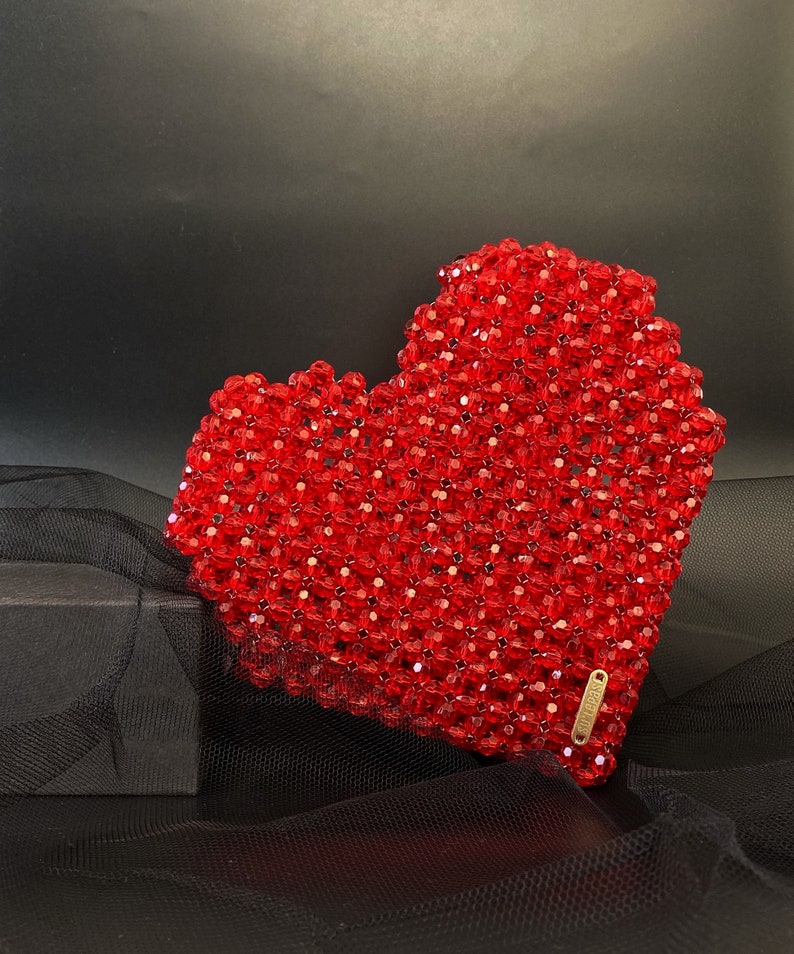 Red Heart Beaded Bag Heart Shape Women Shoulder Bag Handmade - Etsy