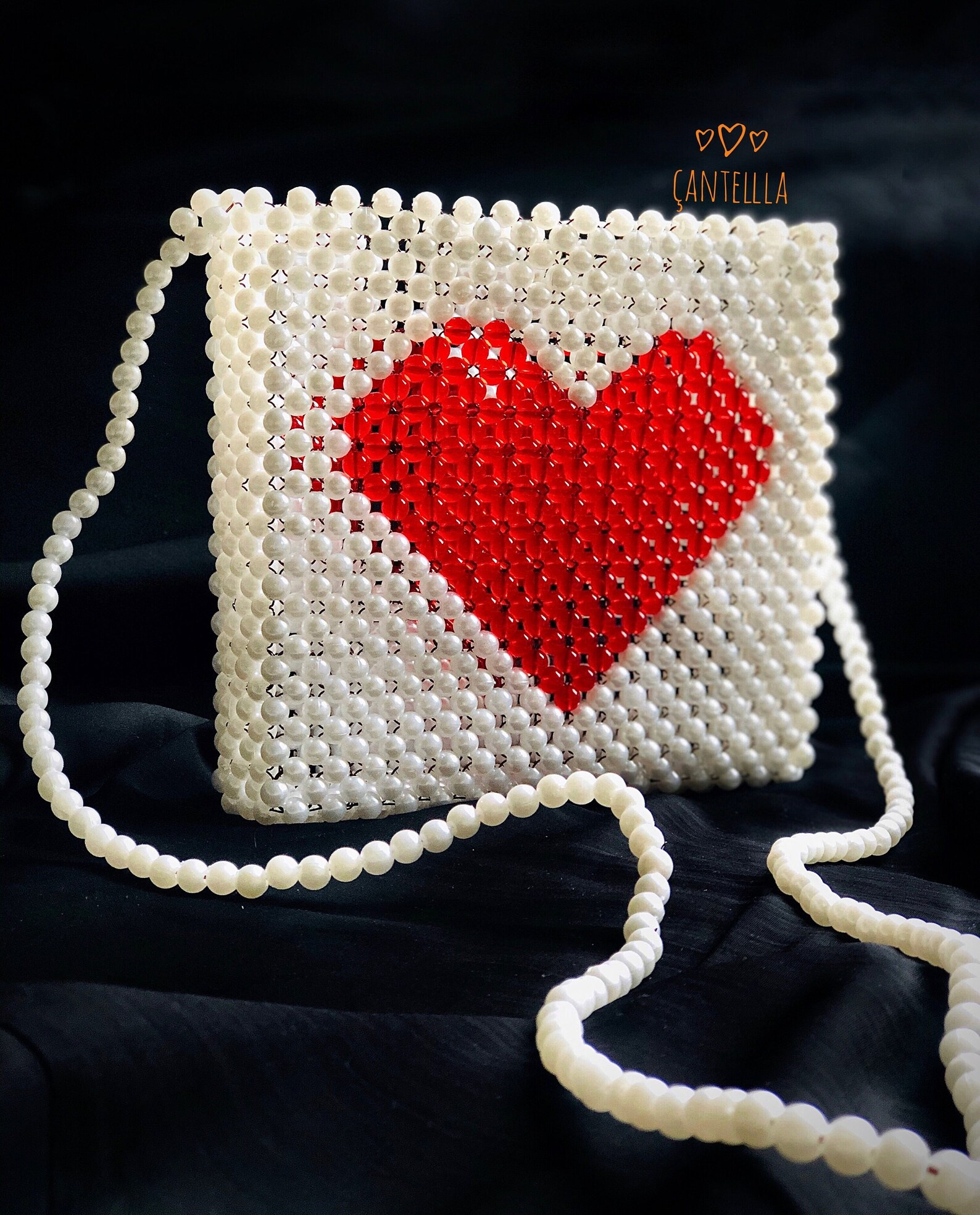 Heart Bead Bag Heart Pattern Personalized White Bead Bag - Etsy