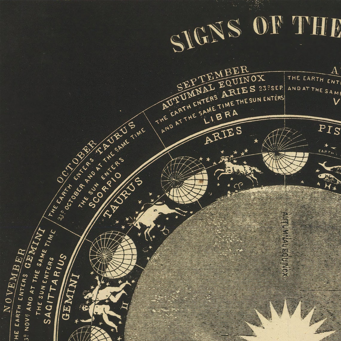 Vintage Zodiac Art Print Retro Astrology Gift Celestial Wall - Etsy