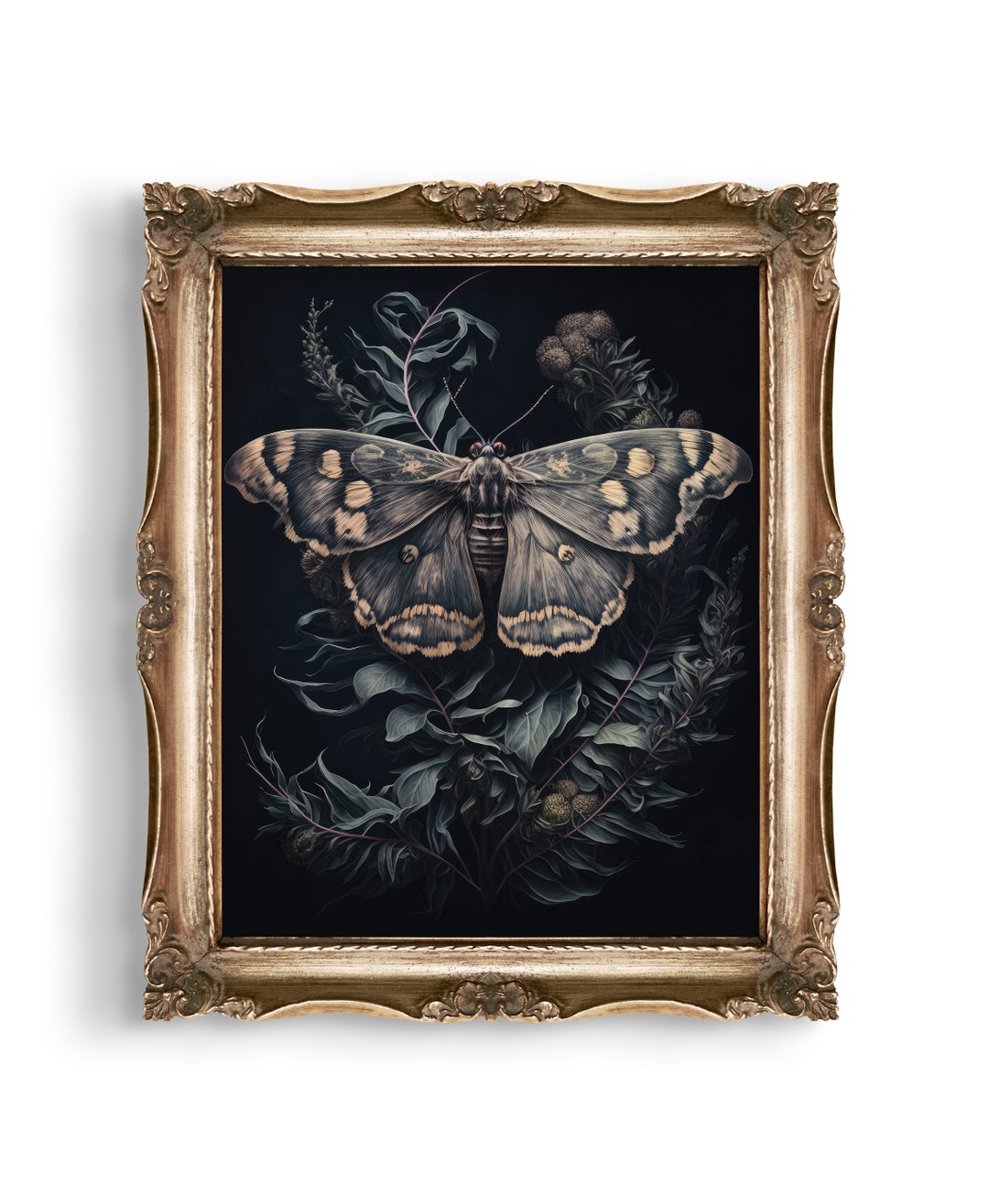 Dark Botanical Moth Print | Cottagecore Decor | Goth Gift | Wall Art ...