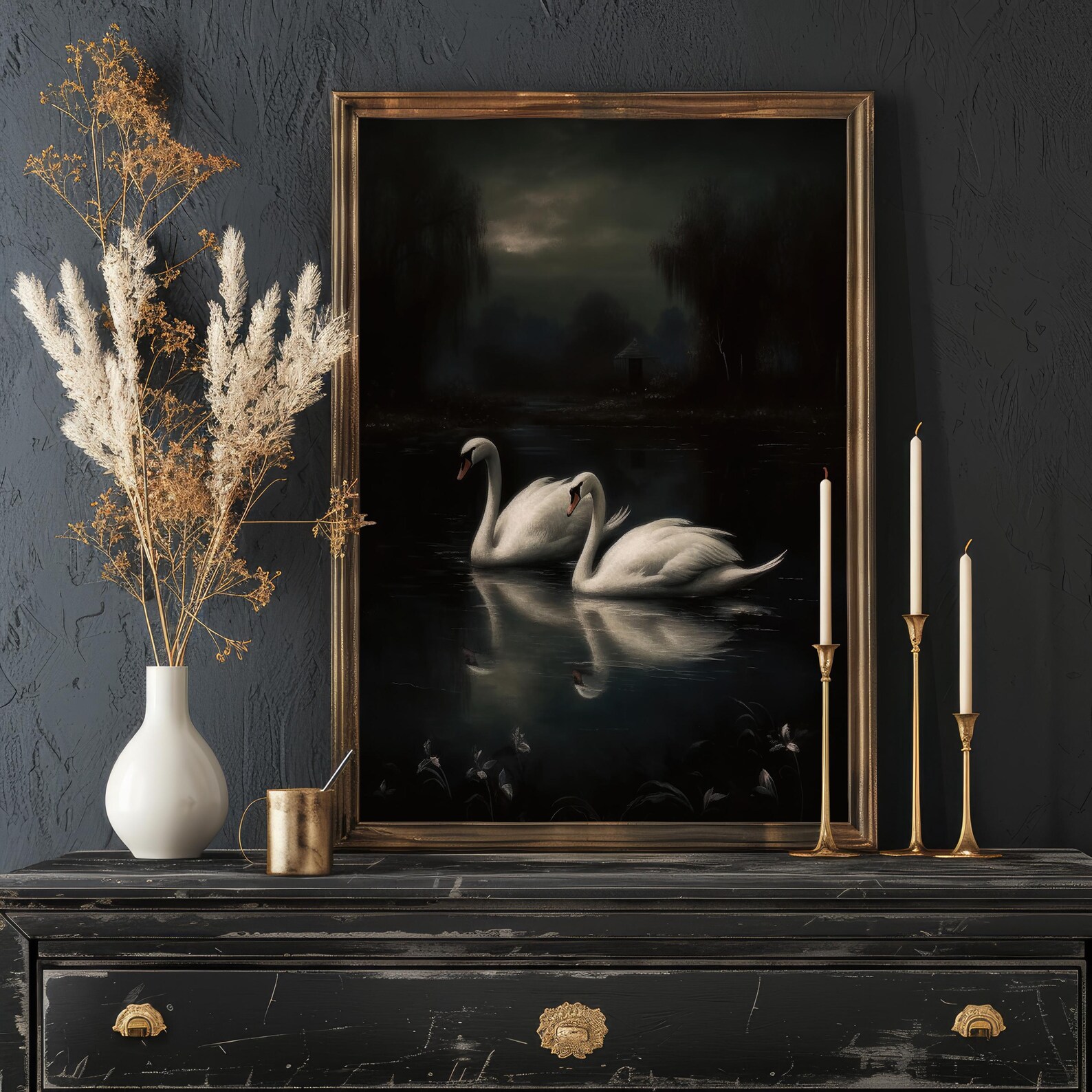 Dark Moody Swans Print | Dark Academia Prints | Gothic Gifts | Moody ...