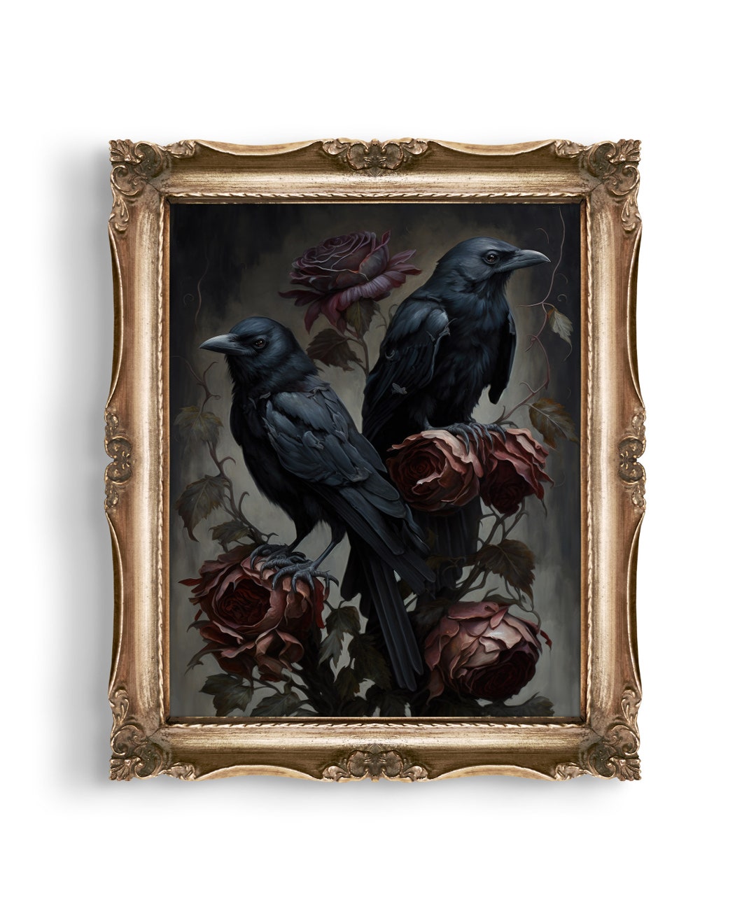 Dark Moody Ravens and Roses Art Print Dark Cottagecore Decor Goth Gift ...
