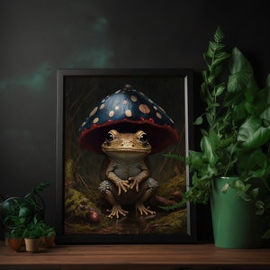Dark Frog Mushroom Print | Dark Cottagecore Decor | Goth Gift | Wall ...