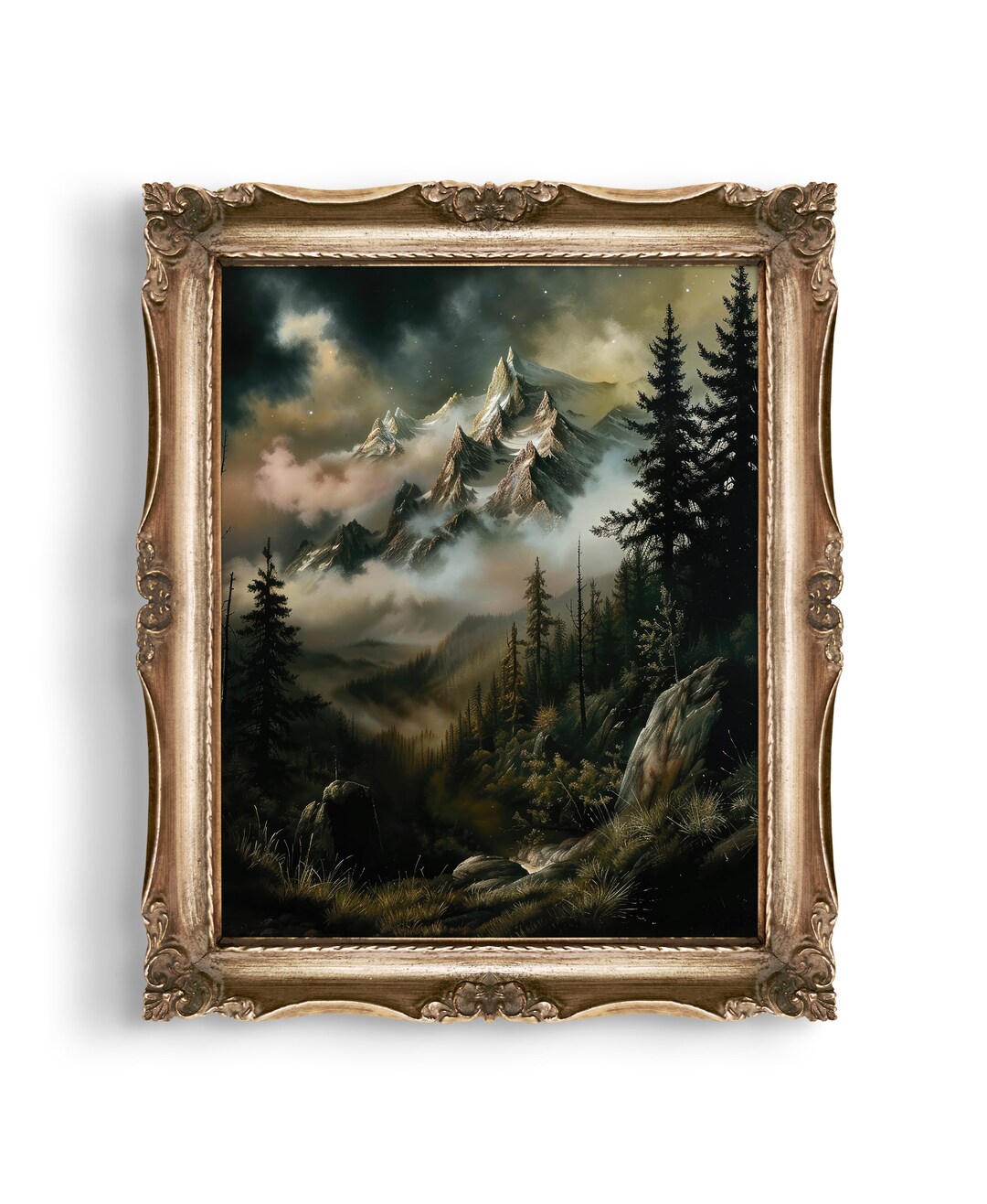 Moody Mountain Forest Landscape Print, Dark Cottagecore Decor, Dark ...