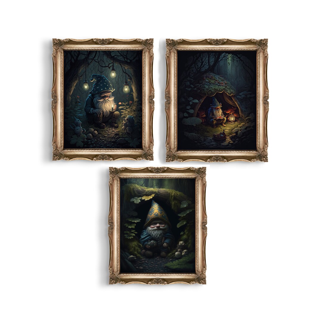 Dark Moody Gnome Art Prints Set of 3 Prints Goth Gift Wall Art Dark ...