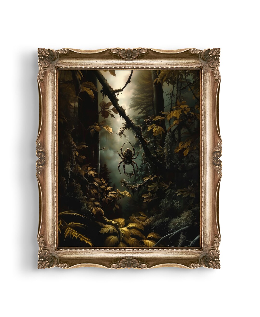 Spider Hanging in a Dense Lush Forest Print, Dark Cottagecore Decor ...