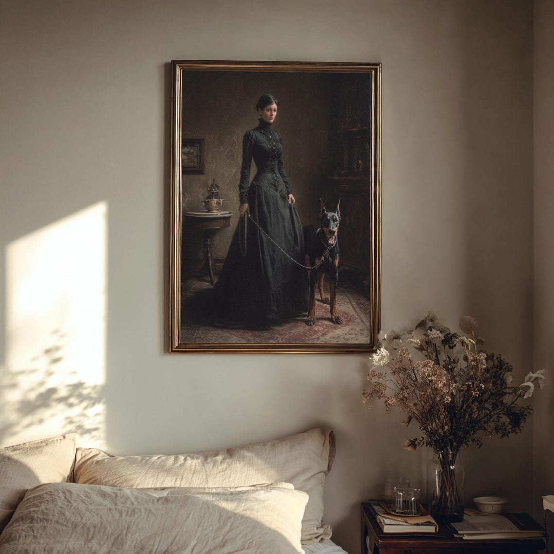 Victorian Woman Doberman Wall Art Print, Vintage Dark Academia Decor ...