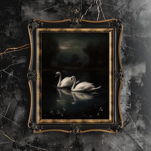 Dark Moody Swans Print | Dark Academia Prints | Gothic Gifts | Moody ...