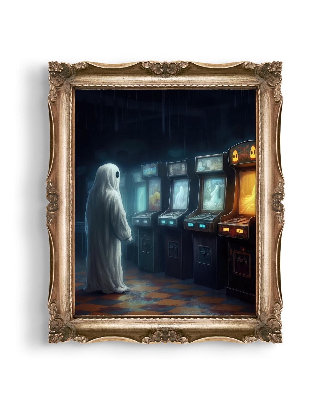 Ghost in Dark Arcade Print Retro Gothic Decor Goth Gift Wall Art Dark ...