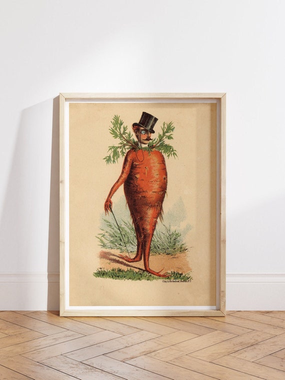 Victorian Carrot Man Vintage Kitchen Art Print Funny Kitchen - Etsy