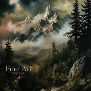 Moody Mountain Forest Landscape Print, Dark Cottagecore Decor, Dark ...