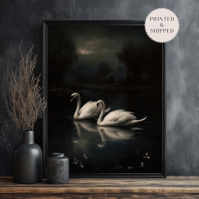 Dark Moody Swans Print | Dark Academia Prints | Gothic Gifts | Moody ...