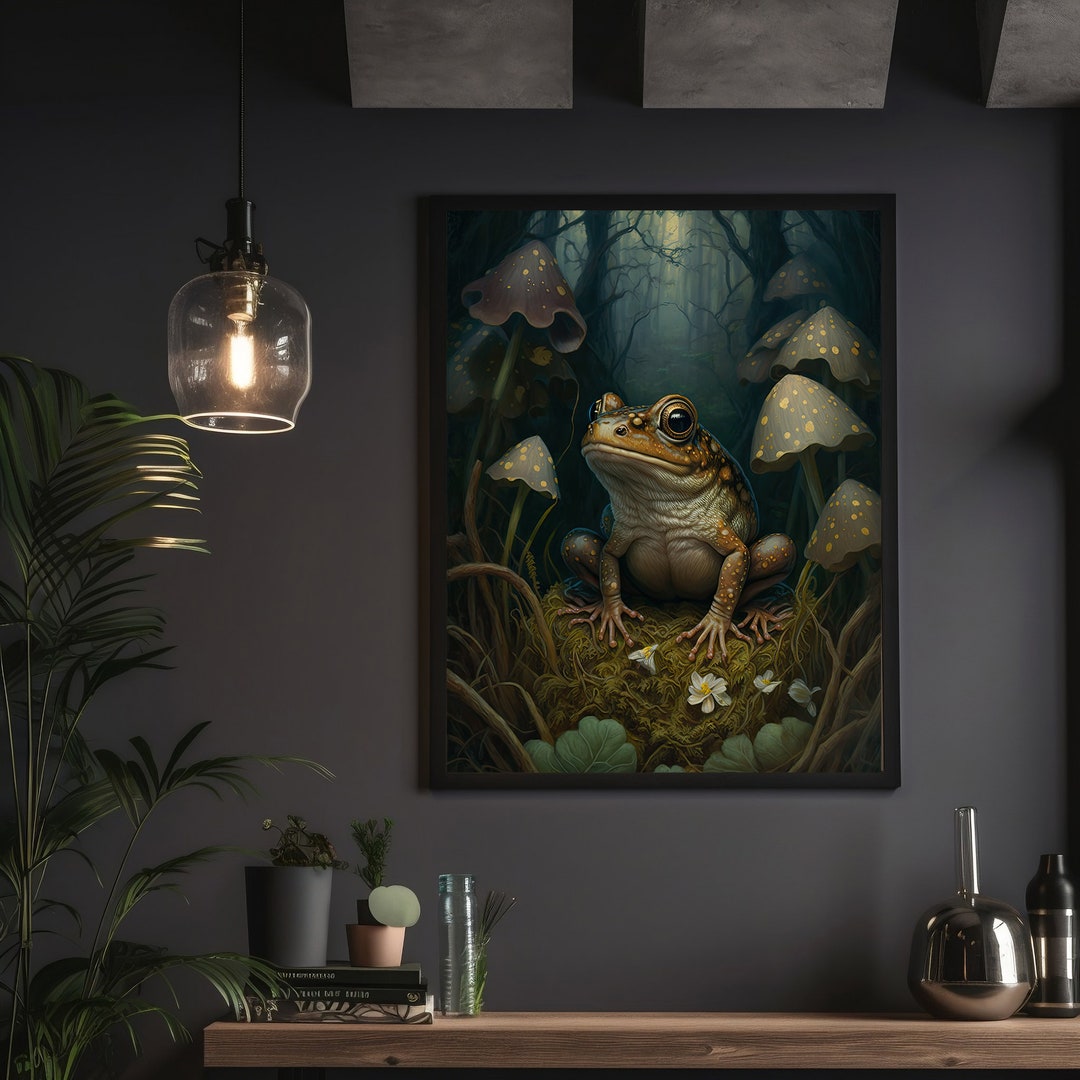 Dark Frog and Mushroom Print Dark Cottagecore Decor Gothic Toad Wall ...