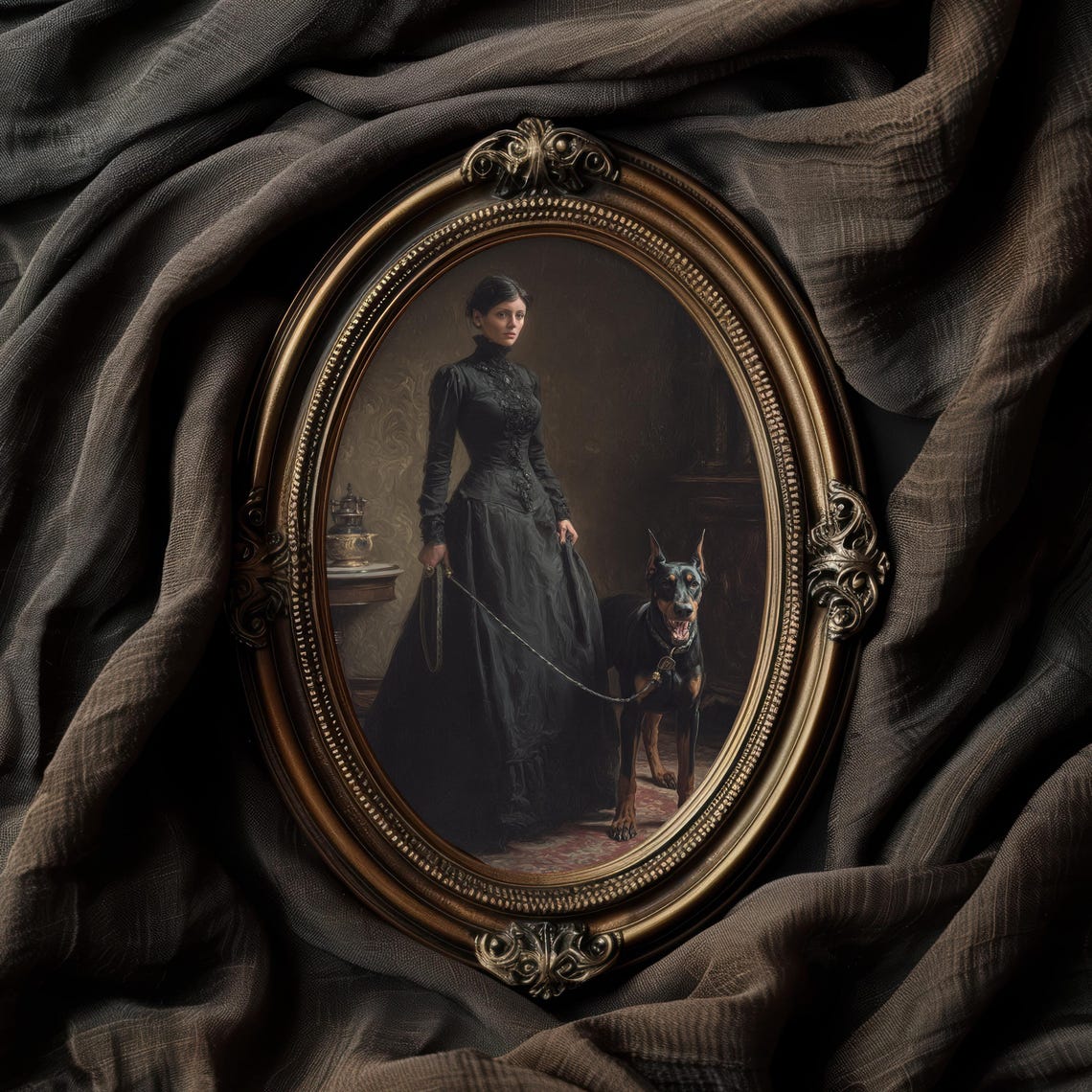 Victorian Woman Doberman Wall Art Print, Vintage Dark Academia Decor ...