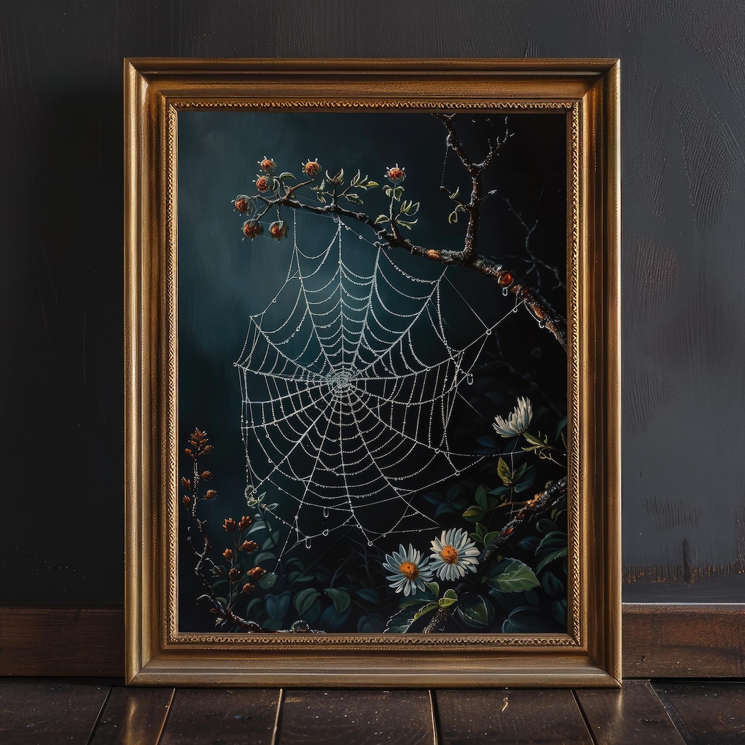 Spider Web Dark Forestcore Print, Dark Cottagecore Botanical Wall Art ...