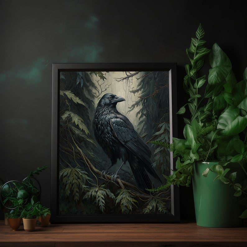 Dark Raven Print Stimmungsvolle Goblincore Dekoration Dark Etsy De