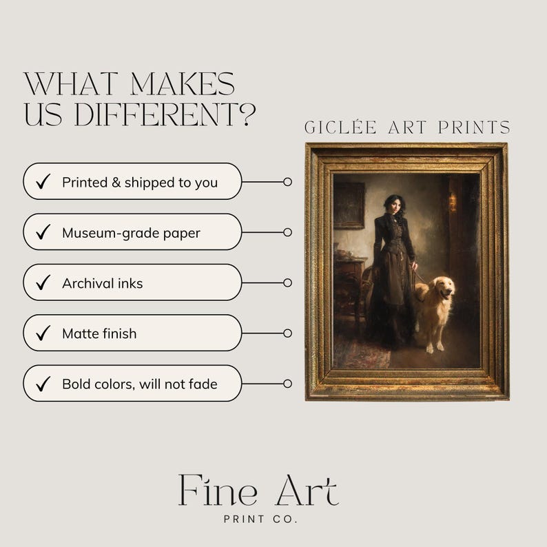 Victorian Woman Golden Retriever Wall Art Print, Vintage Dark Academia ...