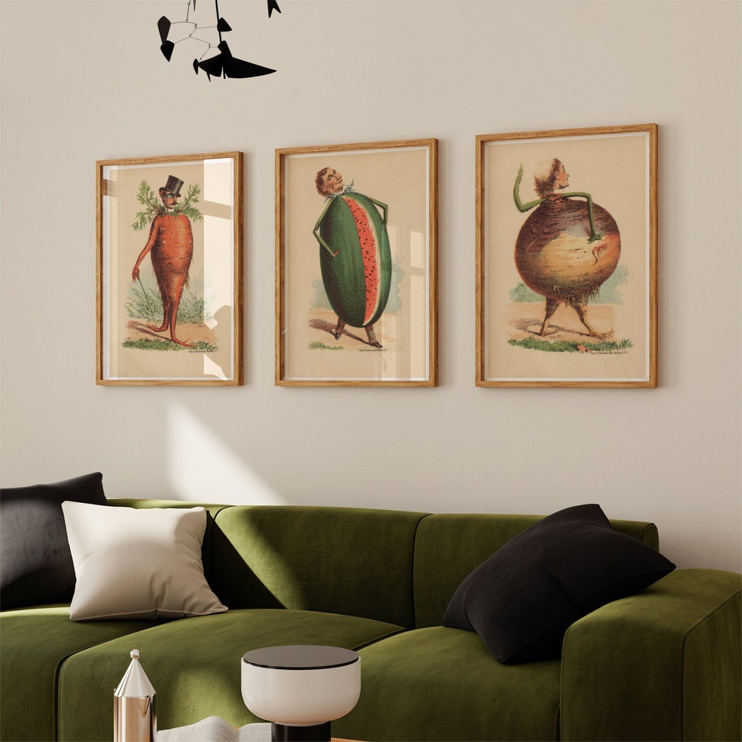 Victorian Vegetable Man Weird Wall Art Bundle, Set of 3 Kitchen Art ...