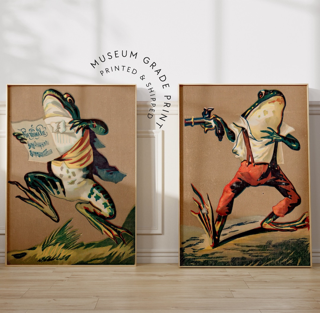 Set of Two Frog Art Prints, Vintage Frogs, Antique Frog Print, Weird ...