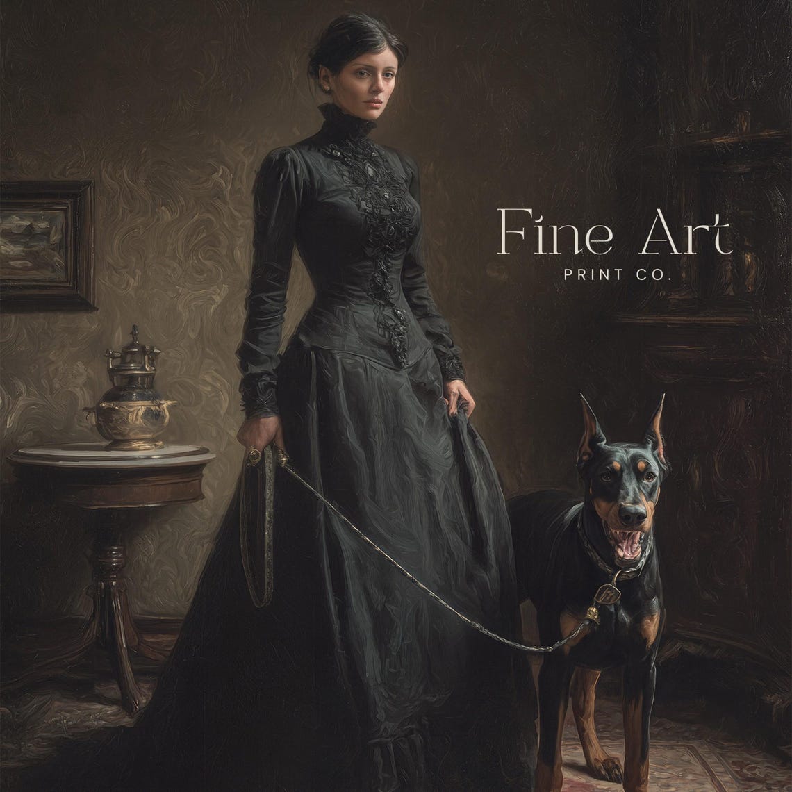 Victorian Woman Doberman Wall Art Print, Vintage Dark Academia Decor ...