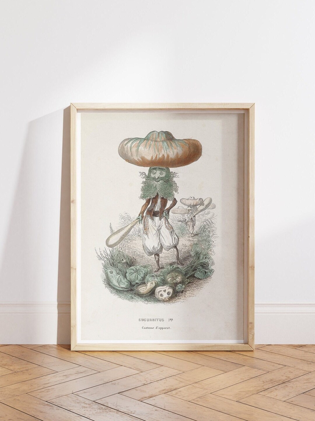 Humorous Vintage Kitchen Print, Pumpkin Head Wall Art, Mushroom Man ...